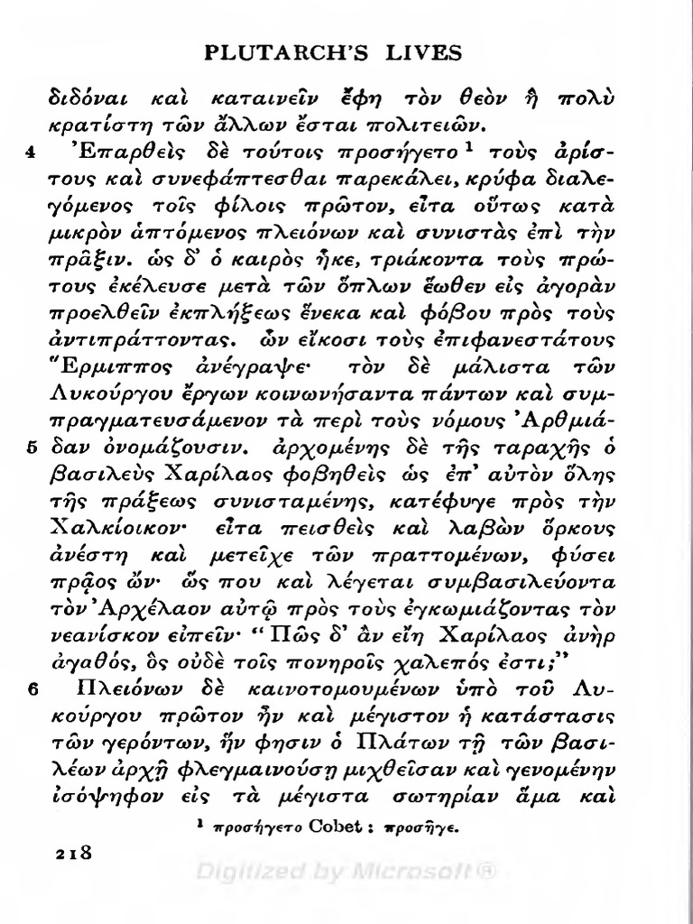 Plutarco, Licurgo V 6-8 | PDF