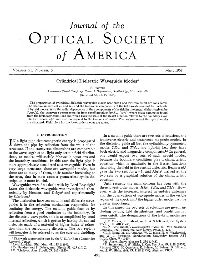Cylindrical Dielectric Waveguide Modes | PDF | Waveguide | Waves