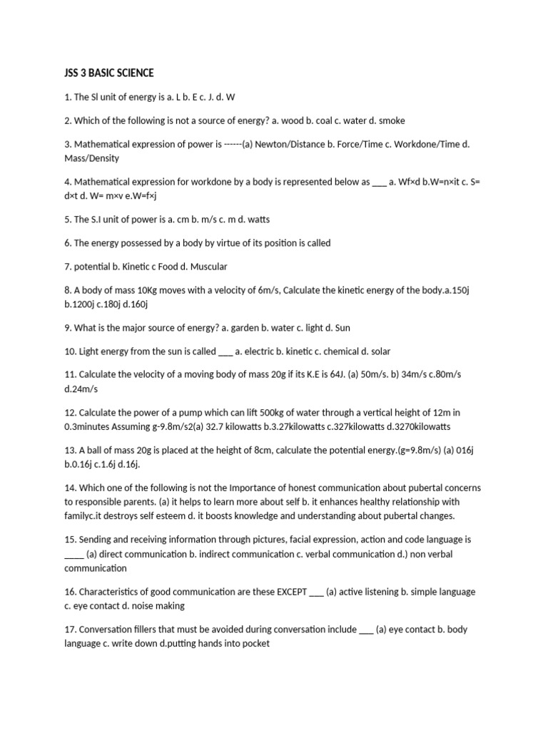 Jss 3 Basic Science Exam | PDF | Proton | Liquids