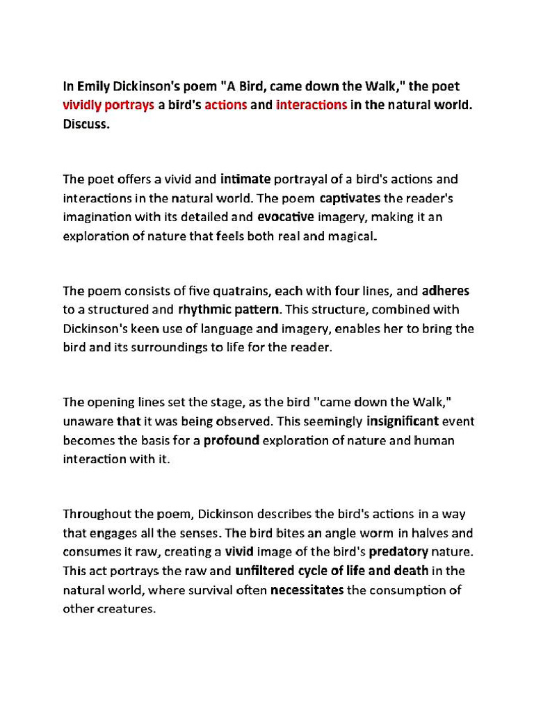 A Bird Came Down The Walk | PDF