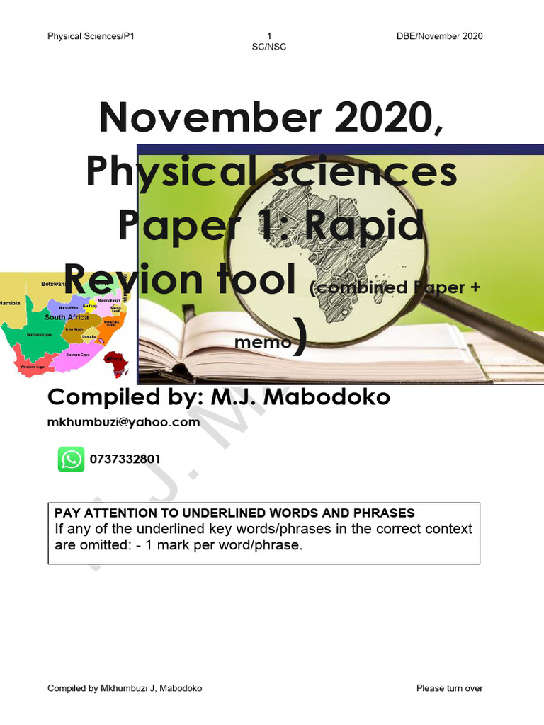 Physical Sciences Paper 1 Revision Guide | PDF | Force | Photoelectric ...