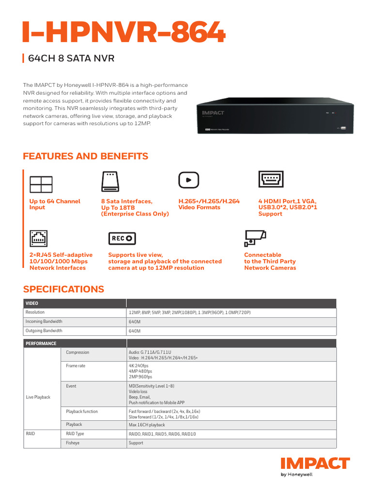 I HPNVR 864-64-8 Sata NVR | PDF | Hdmi | Hard Disk Drive