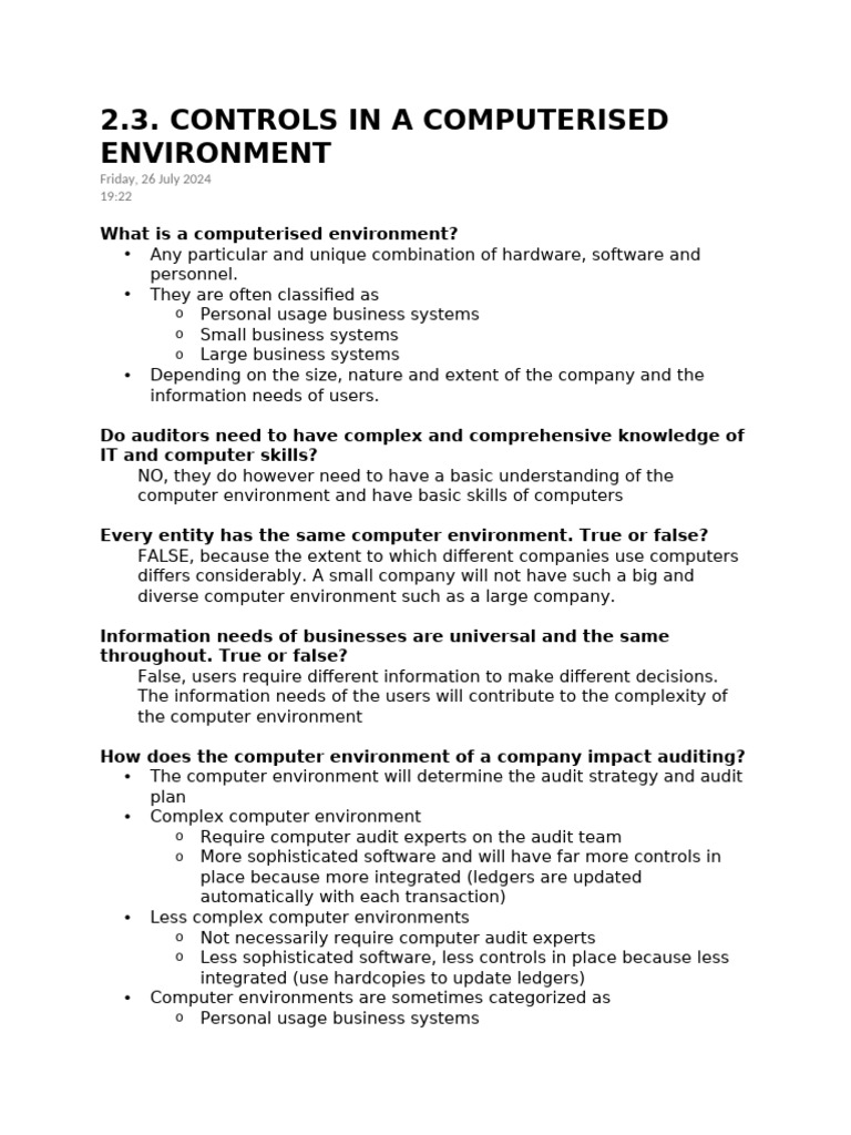 2.3. Controls in A Computerised Environment | PDF | Audit | Software