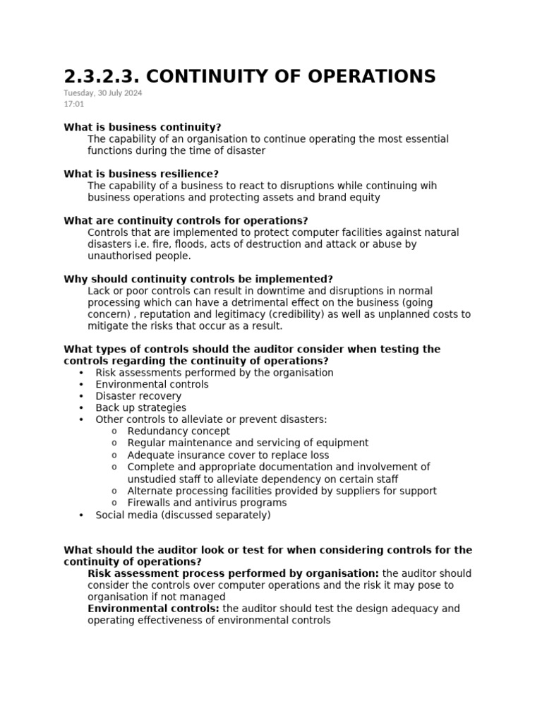 2.3.2.3. Continuity of Operations | PDF | Backup | Risk Assessment