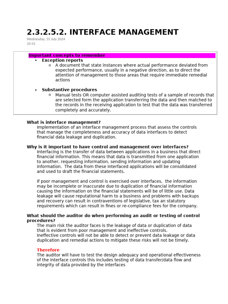 Interface Management and Audit Controls | PDF | Audit | Computing