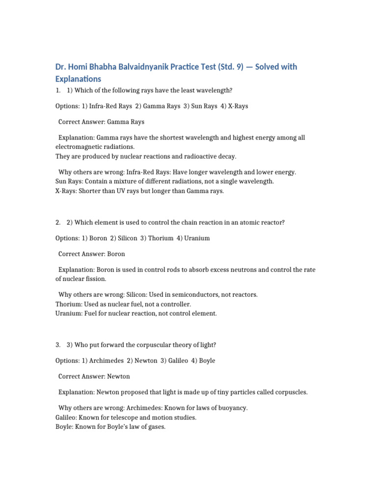 Homi Bhabha Solved Explanations | PDF | Gamma Ray | Sound