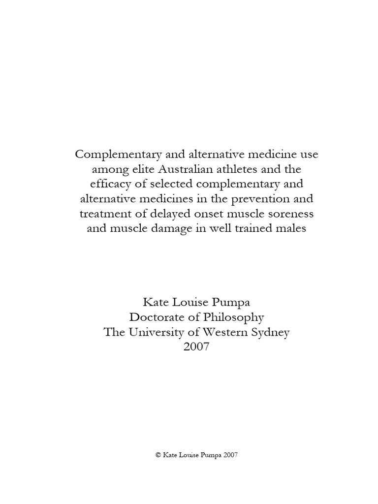 Complementary and Alternative Medicine Use Among Elite - Kate Louise ...
