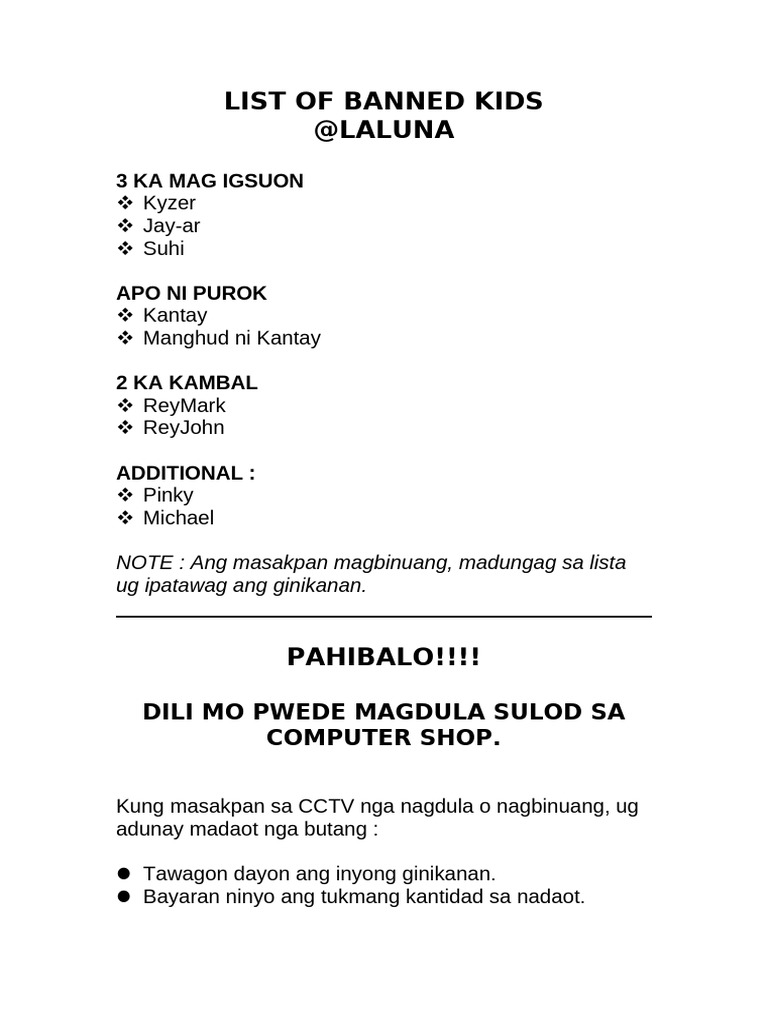 New List of Banned Kids | PDF