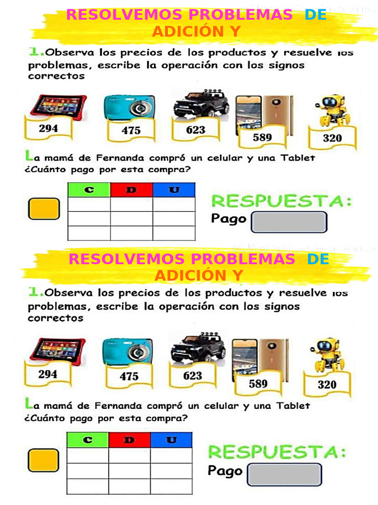 Mat Ficha Resolvemos Problemas de Adicion y Sustraccion | PDF