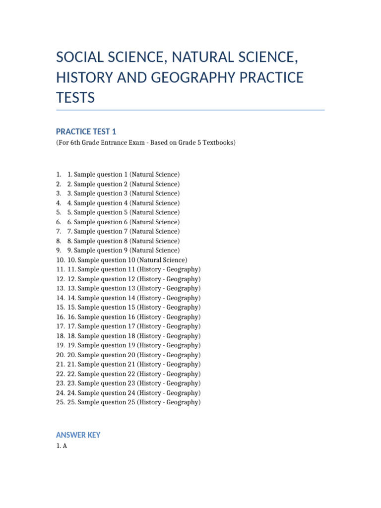 6th Grade Science & History Practice Tests | PDF | Career And Technical ...