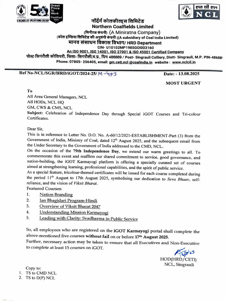 Celebration of Independence Day Through IGOT Courses | PDF | Coal Mining