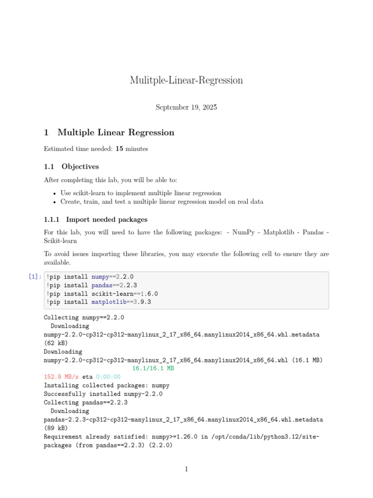 Mulitple Linear Regression | PDF | Regression Analysis | Fuel Economy In Automobiles