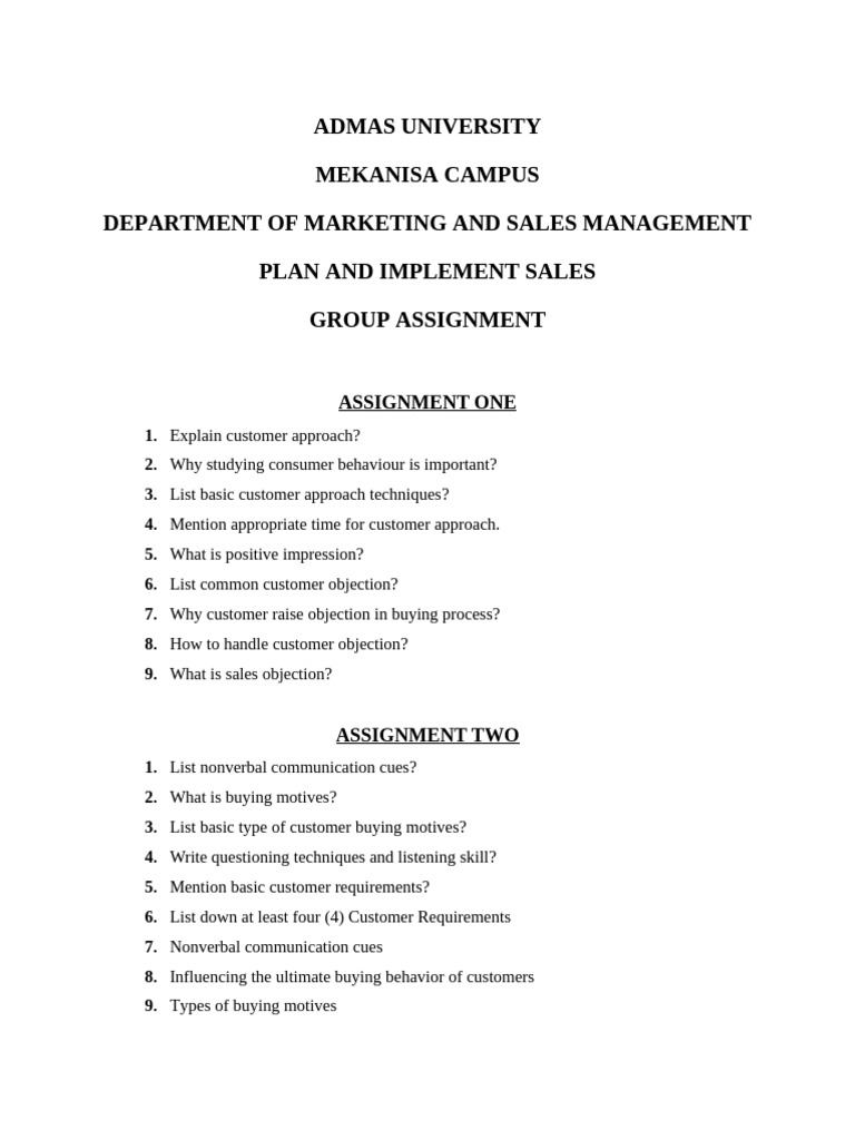 Assignment Plan and Implement Sales | PDF
