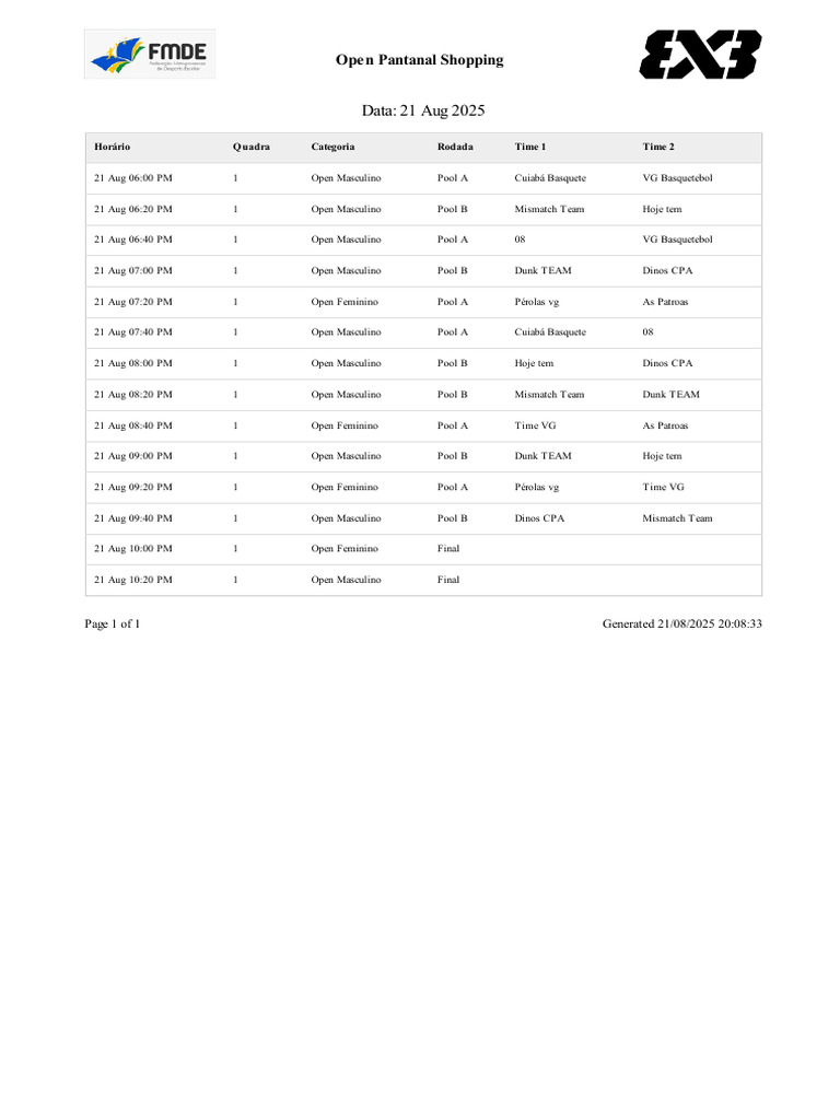 Open Pantanal Shopping - Schedule Report | PDF