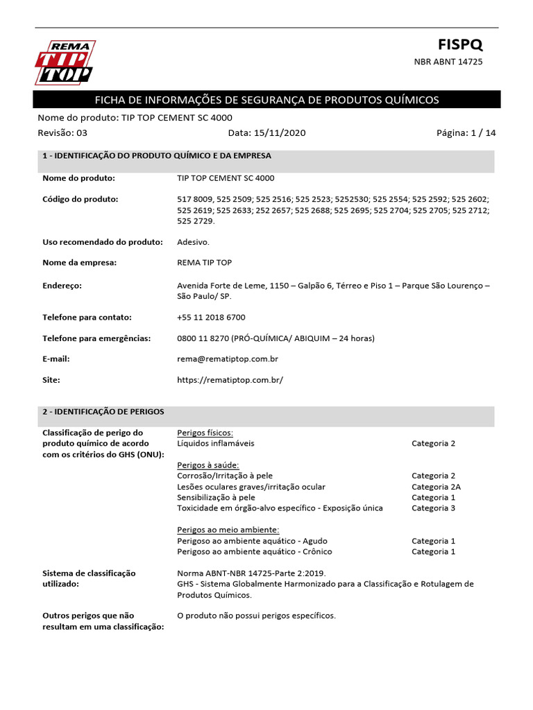 Adesivo SC 4000 Cement Green TIP TOP | PDF | Toxicidade