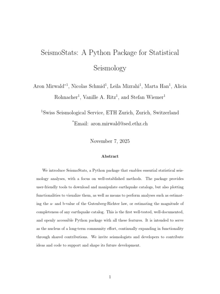 SeismoStats A Python Package For Statistical | PDF | Moment Magnitude Scale | Seismology
