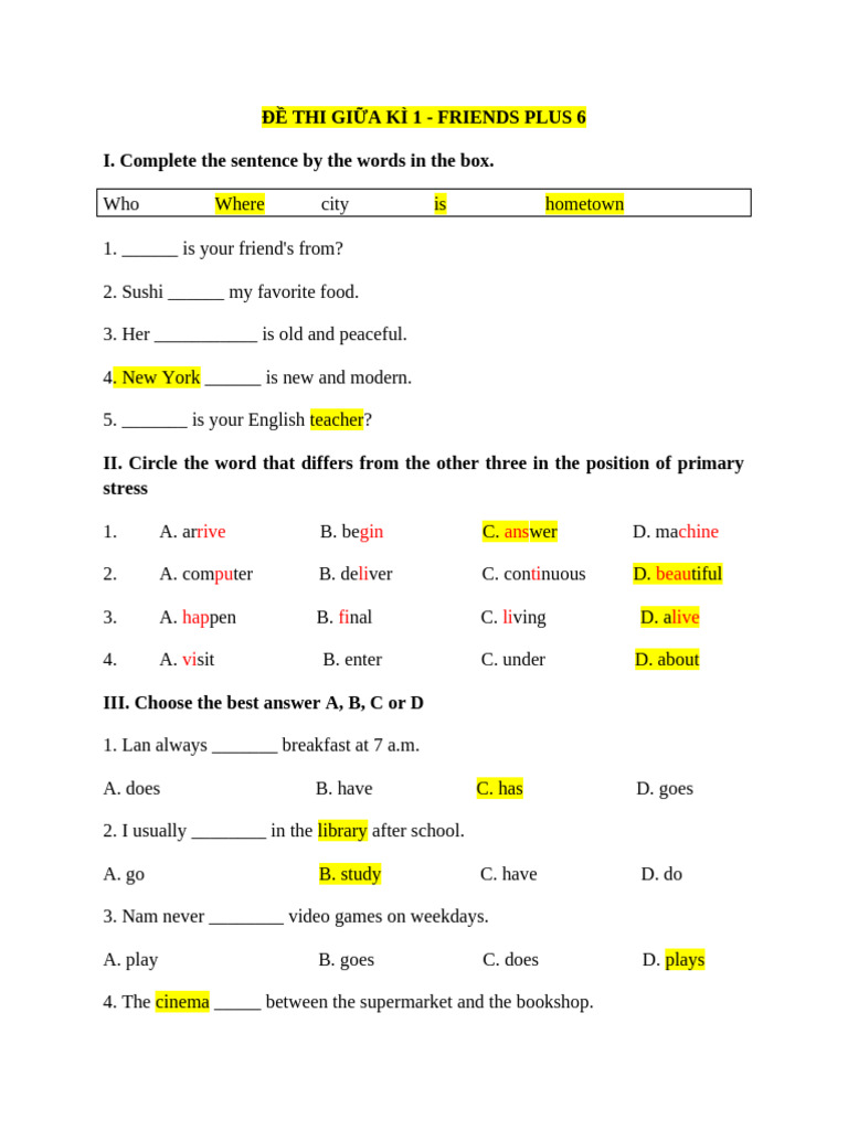 Friends Plus 6 Midterm Exam Guide | PDF