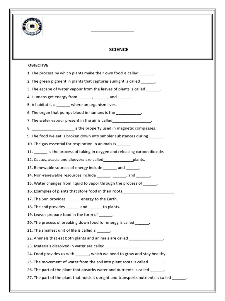 Class 6 Science Worksheet 2 | PDF | Plants | Water