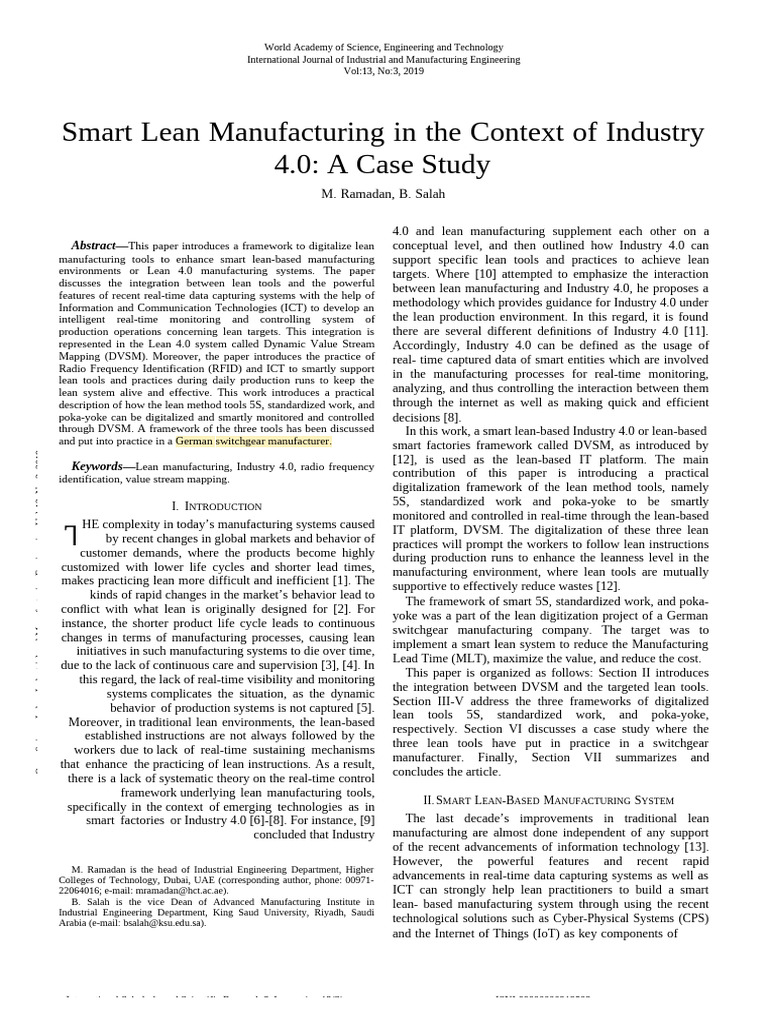 CASE - Smart Lean Manufacturing | PDF | System | Lean Manufacturing