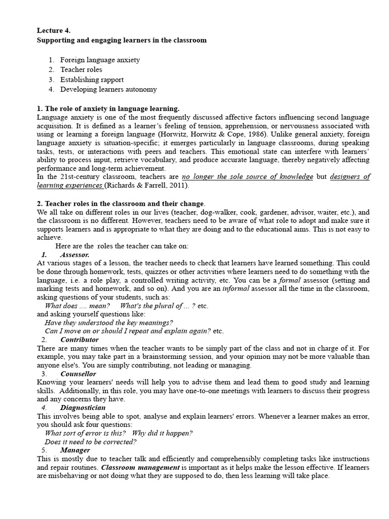 Engaging Learners: Teacher Roles & Anxiety | PDF | Learning | Teachers
