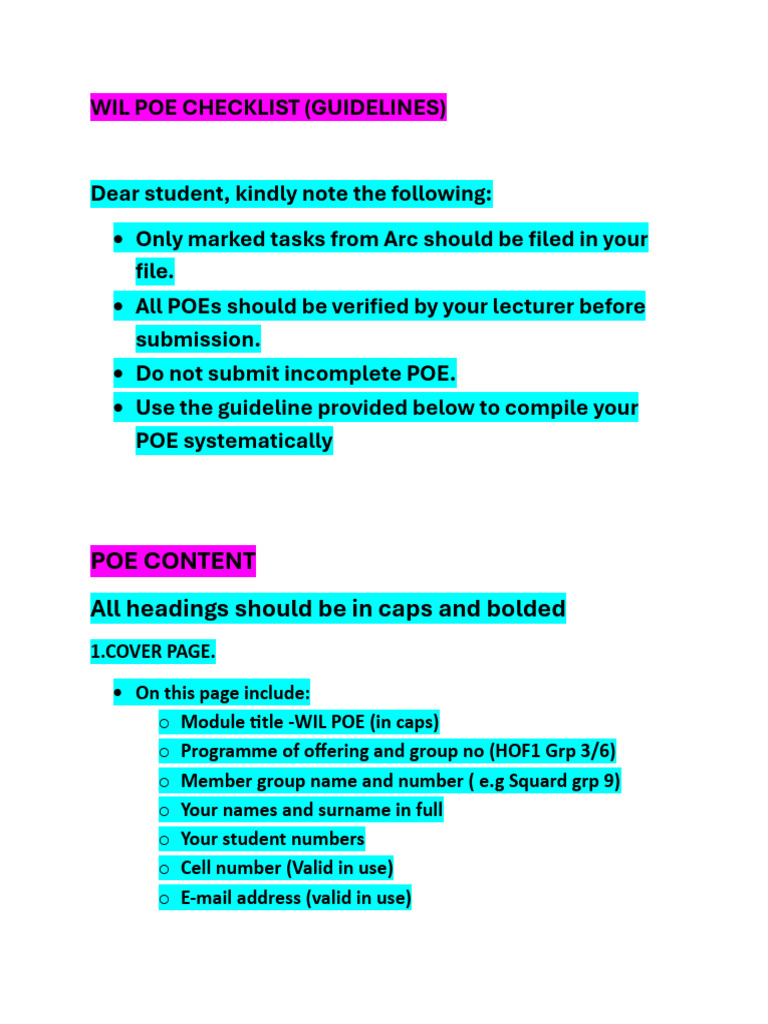 Wil Poe Checklist | PDF