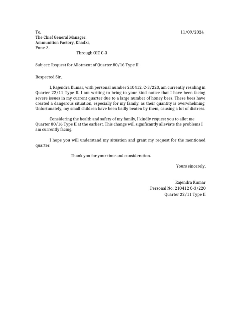 Request For Quarter Allotment | PDF