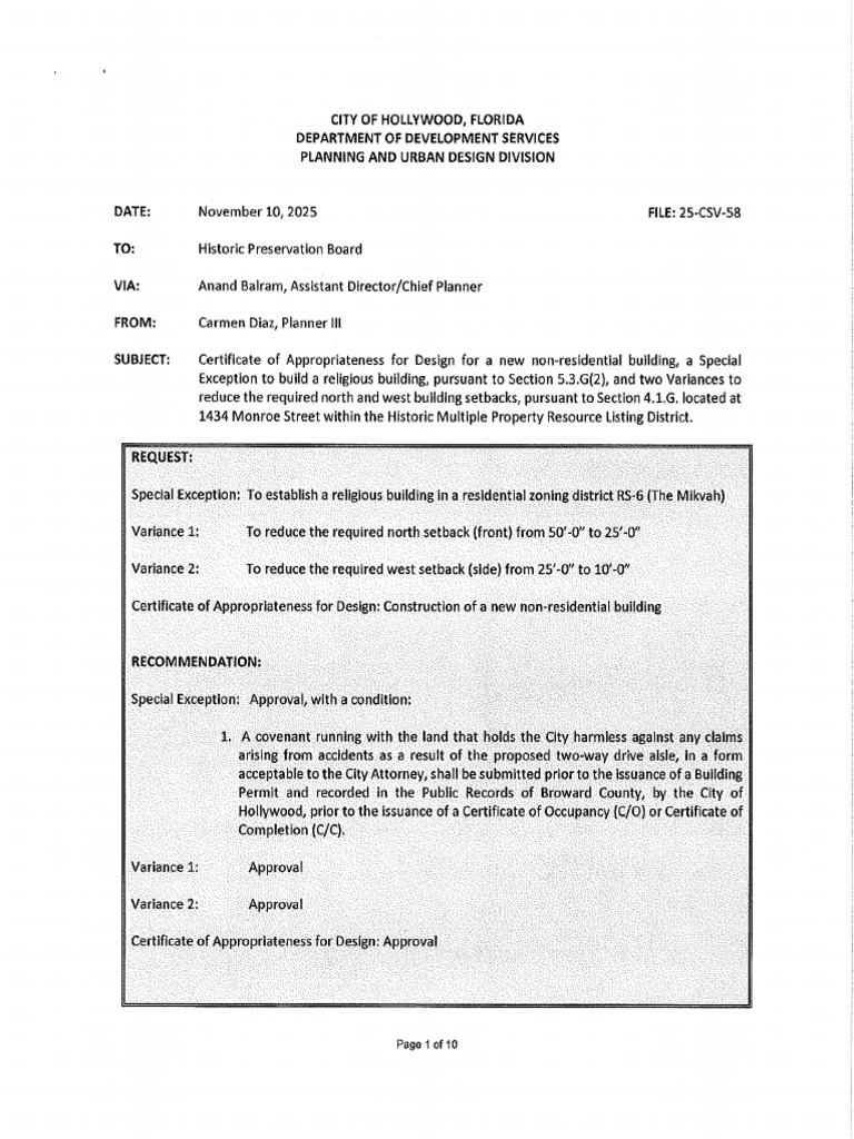 Letter To Historic Preservation Board From Carmen Diaz, Planner III | PDF