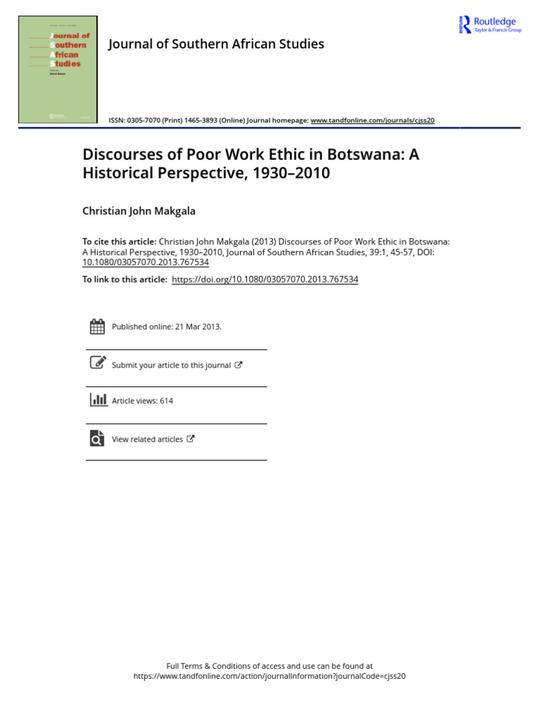 Discourses of Poor Work Ethic in Botswana A Historical Perspective 1930 ...