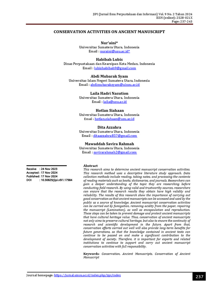 Ancient Manuscript Conservation Methods | PDF | Cultural Heritage | Paper