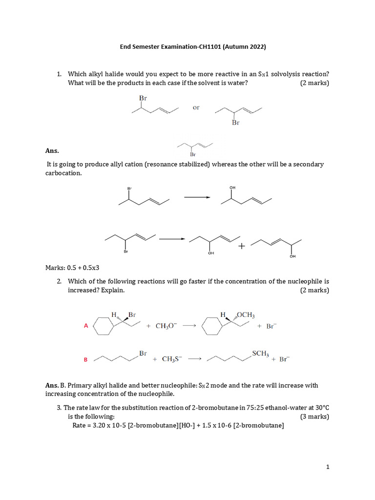 Solution CH1101 End-Semester Exam 2022 | PDF | Acid | Chemical Bond