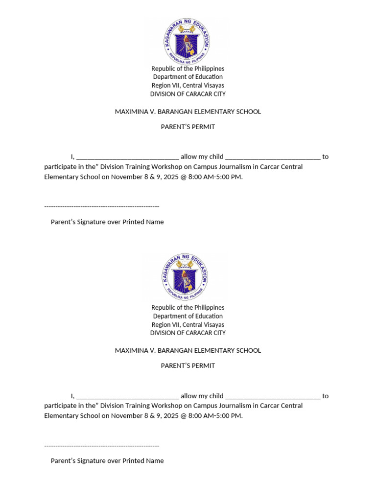 Parent's Permit | PDF