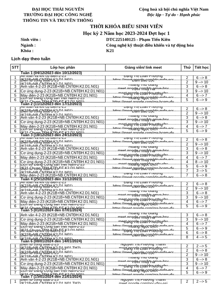 Student Time Table 11 | PDF