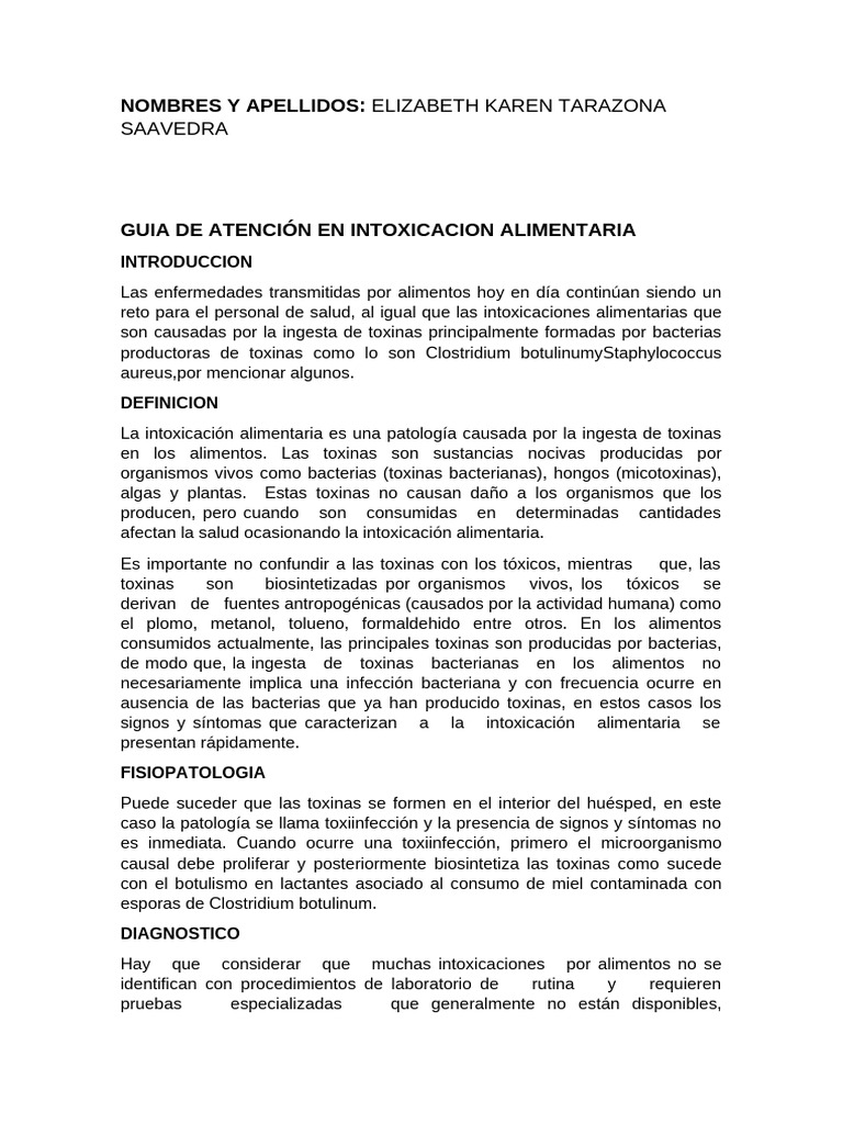 Guía de Intoxicación Alimentaria | PDF | Enfermedades transmitidas por ...