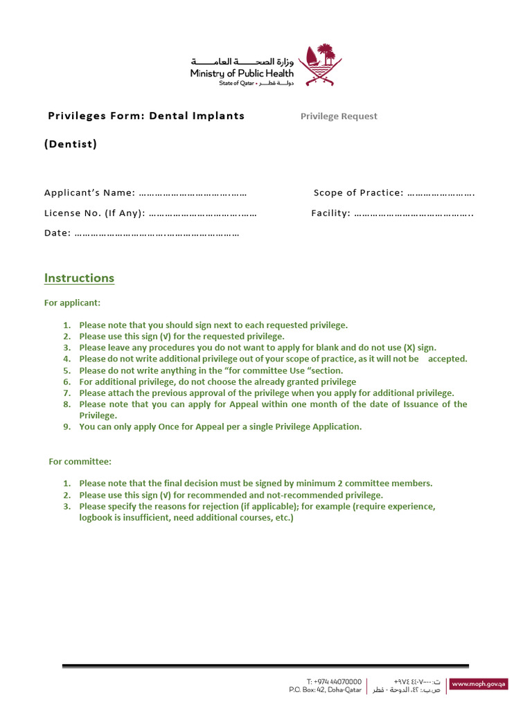 Form-10 Implant Privileges - Updated | PDF | Dental Implant | Dentist