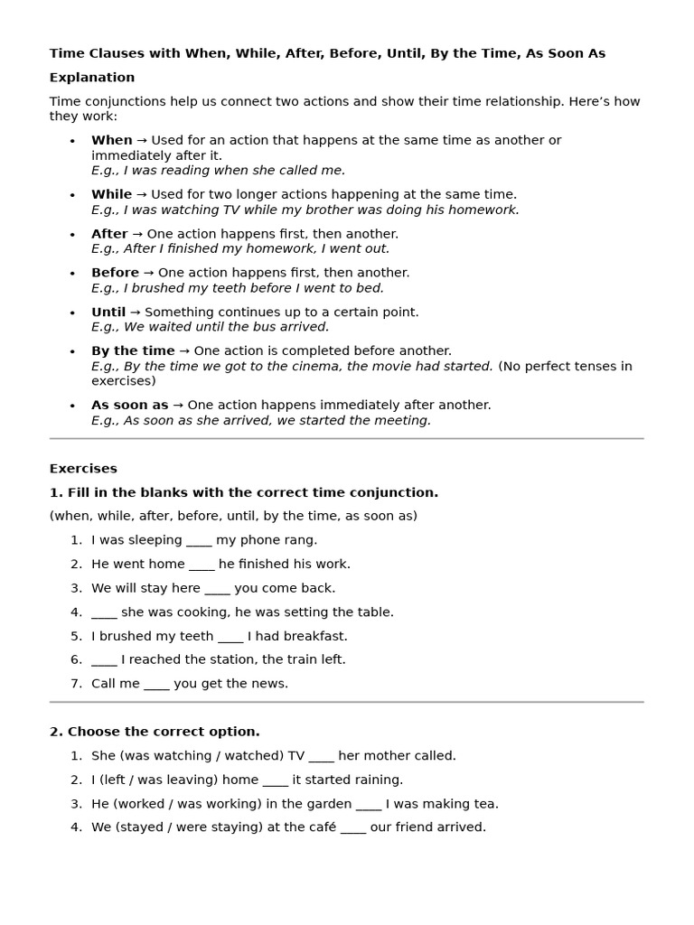 Time Clauses: When, While, After, Before | PDF | Coffeehouse