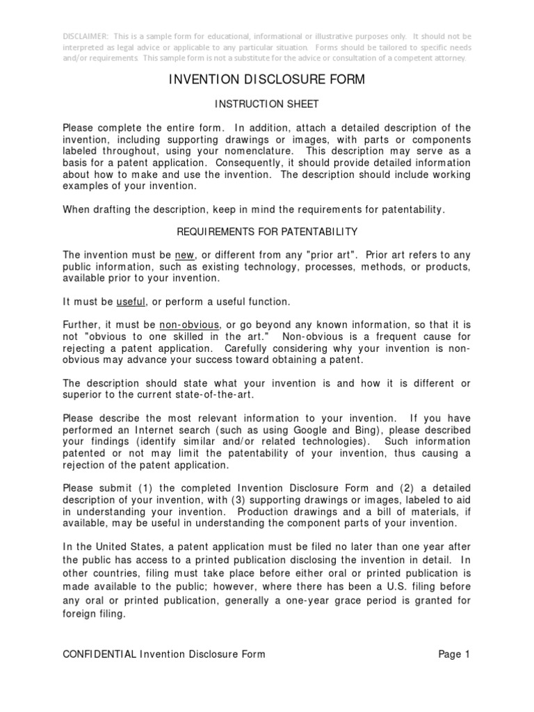 Sample Invention Disclosure Form | PDF | Patent | Patent Application