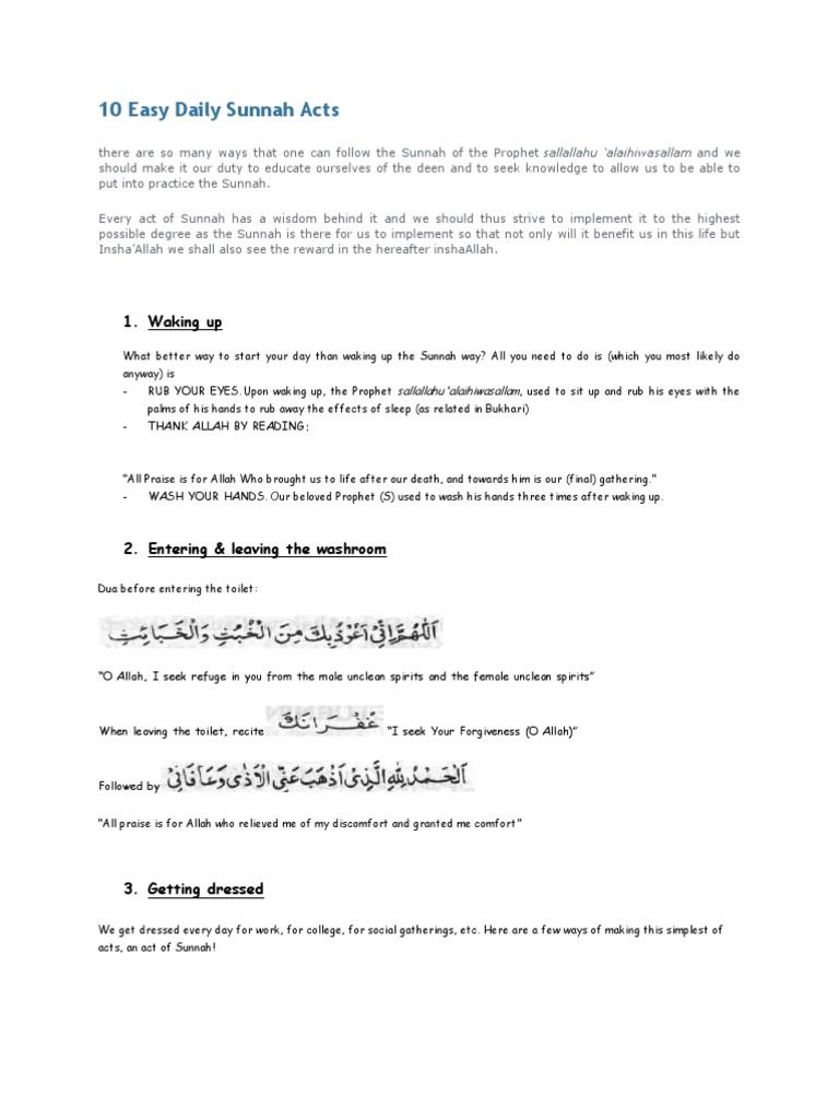 10 Easy Daily Sunnah Acts | PDF | Hadith | God In Islam