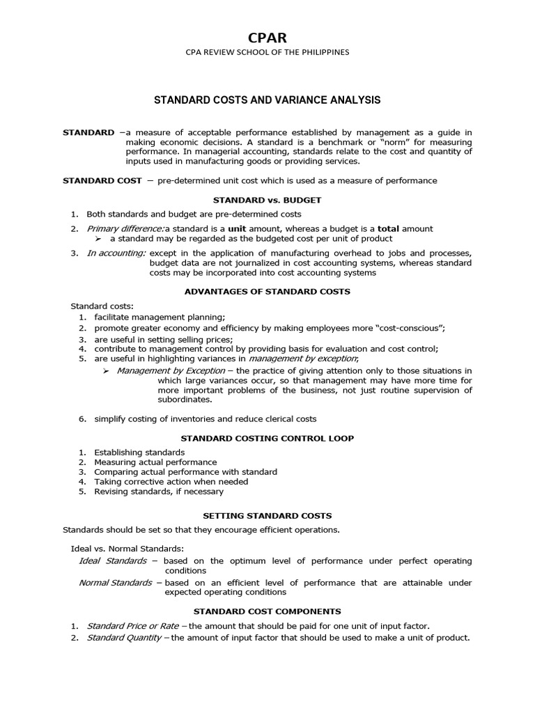 Standard Costs & Variance Analysis Guide | PDF | Labour Economics ...