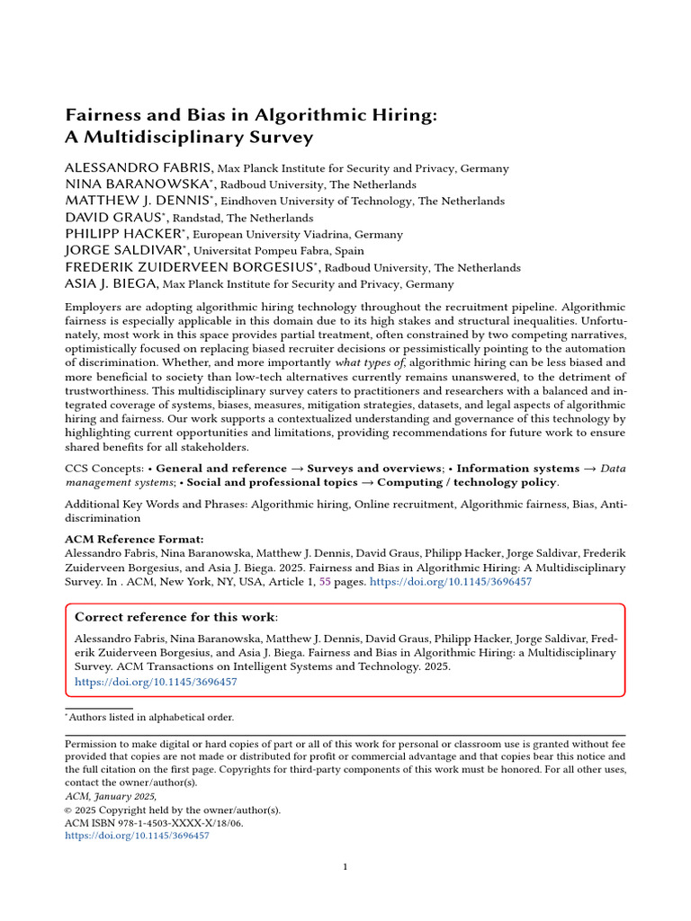Fairness and Bias in Algorithmic Hiring: A Multidisciplinary Survey | PDF | Stereotypes ...