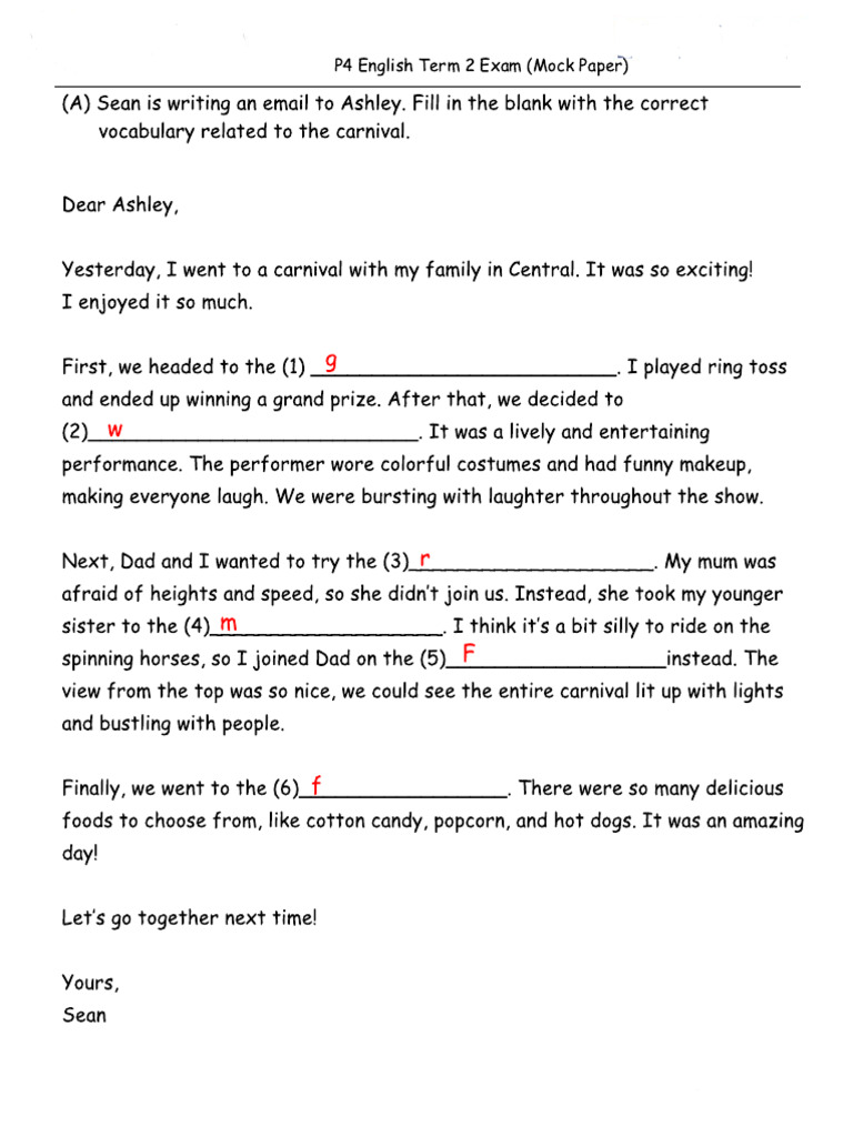 P4 English Term 2 Exam (Mock Paper) | PDF