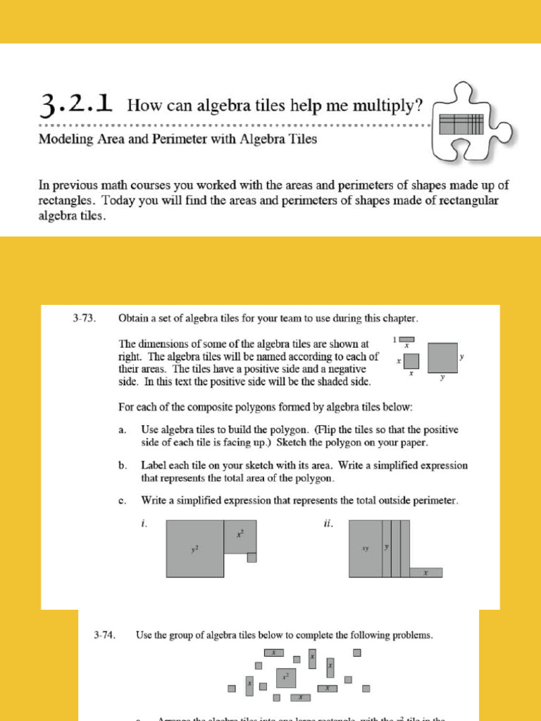 Lesson 3.2.1 - Modeling Area & Perimeter With Algebra Tiles | PDF