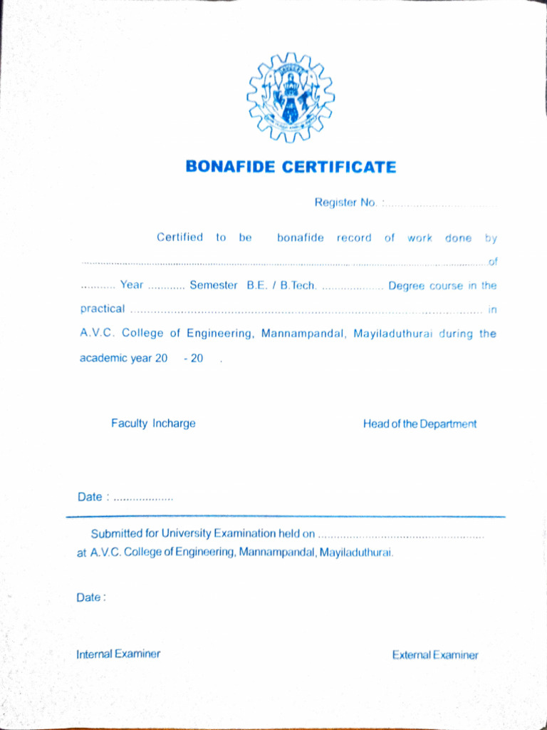 Bonafide Certificate for B.E./B.Tech. | PDF