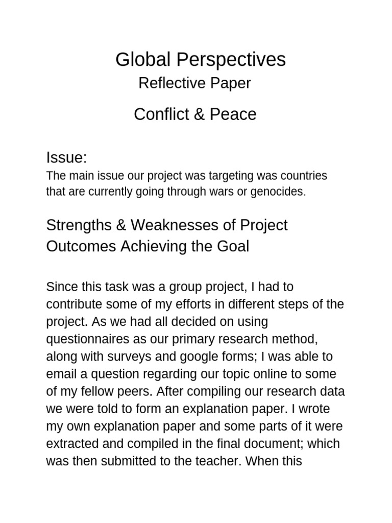 Global Perspectives Reflective Paper | PDF | Cognition | Learning