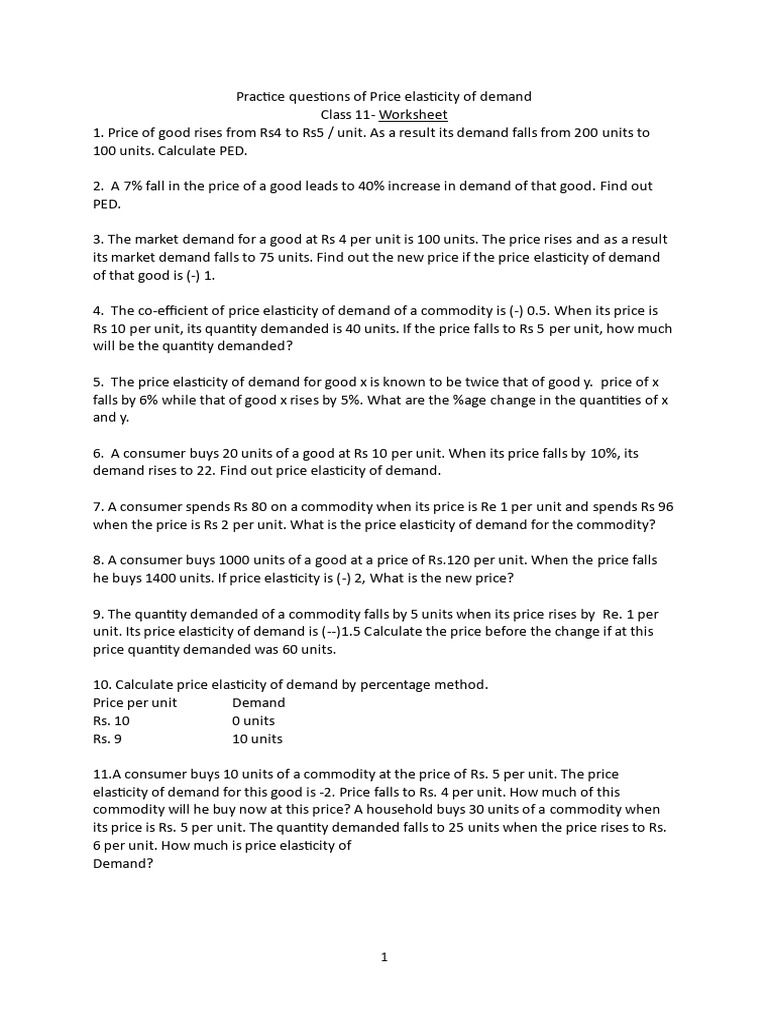 Price Elasticity of Demand Practice Questions | PDF | Demand ...