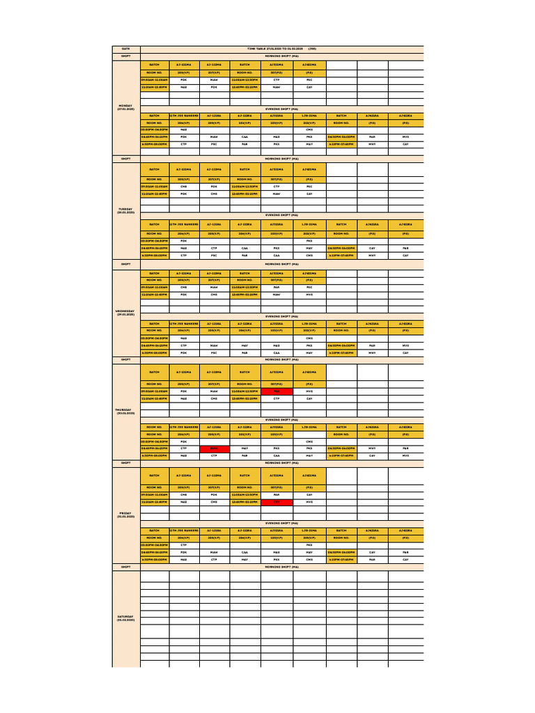 Weekly Time Table 0f 2024 - 2025 - Copy of Next1 1 | PDF