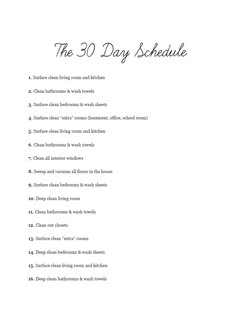 30 Day Cleaning Schedule | PDF