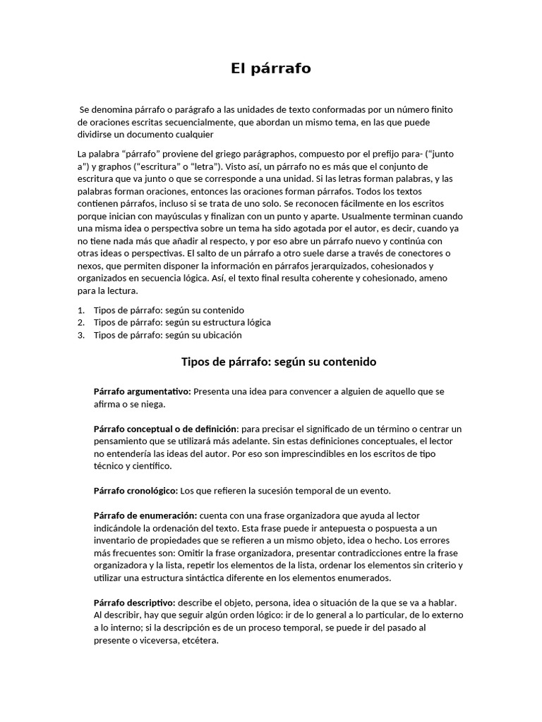 Tipos de párrafos y su función | PDF | Oración (Lingüística) | Lógica