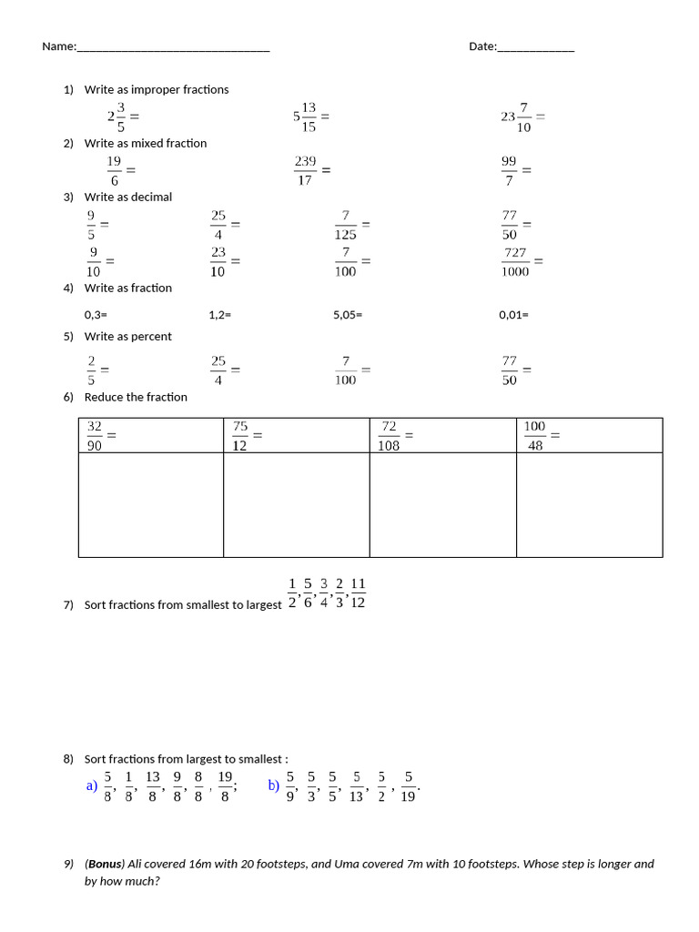 Fraction Test | PDF