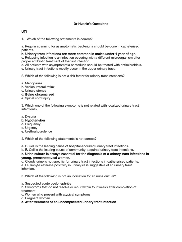 DR Husein's Questions | PDF | Urinary Tract Infection | Medical Specialties