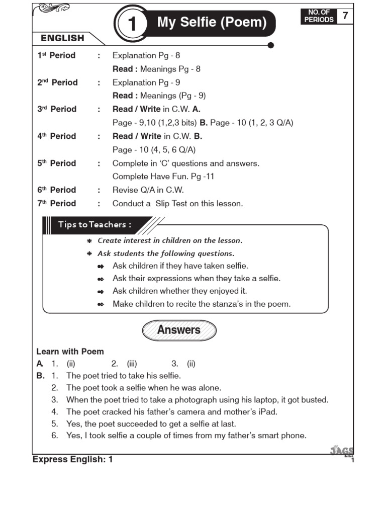 Class 1 english class book | PDF | Selfie